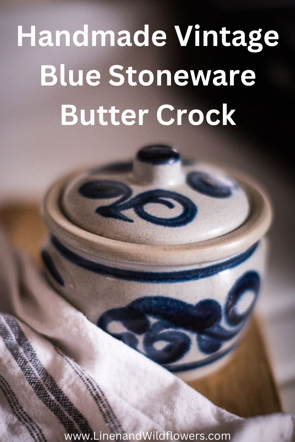 Handmade Vintage Blue Stoneware Butter Crock · Linen & Wildflowers