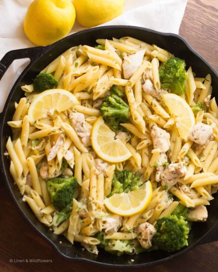 Lemon Garlic Chicken Penne Pasta Recipe · Linen & Wildflowers