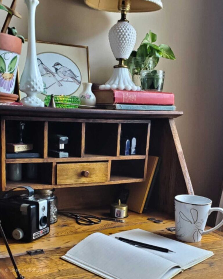 How to Style an Antique Secretary Desk With Decor · Linen & Wildflowers