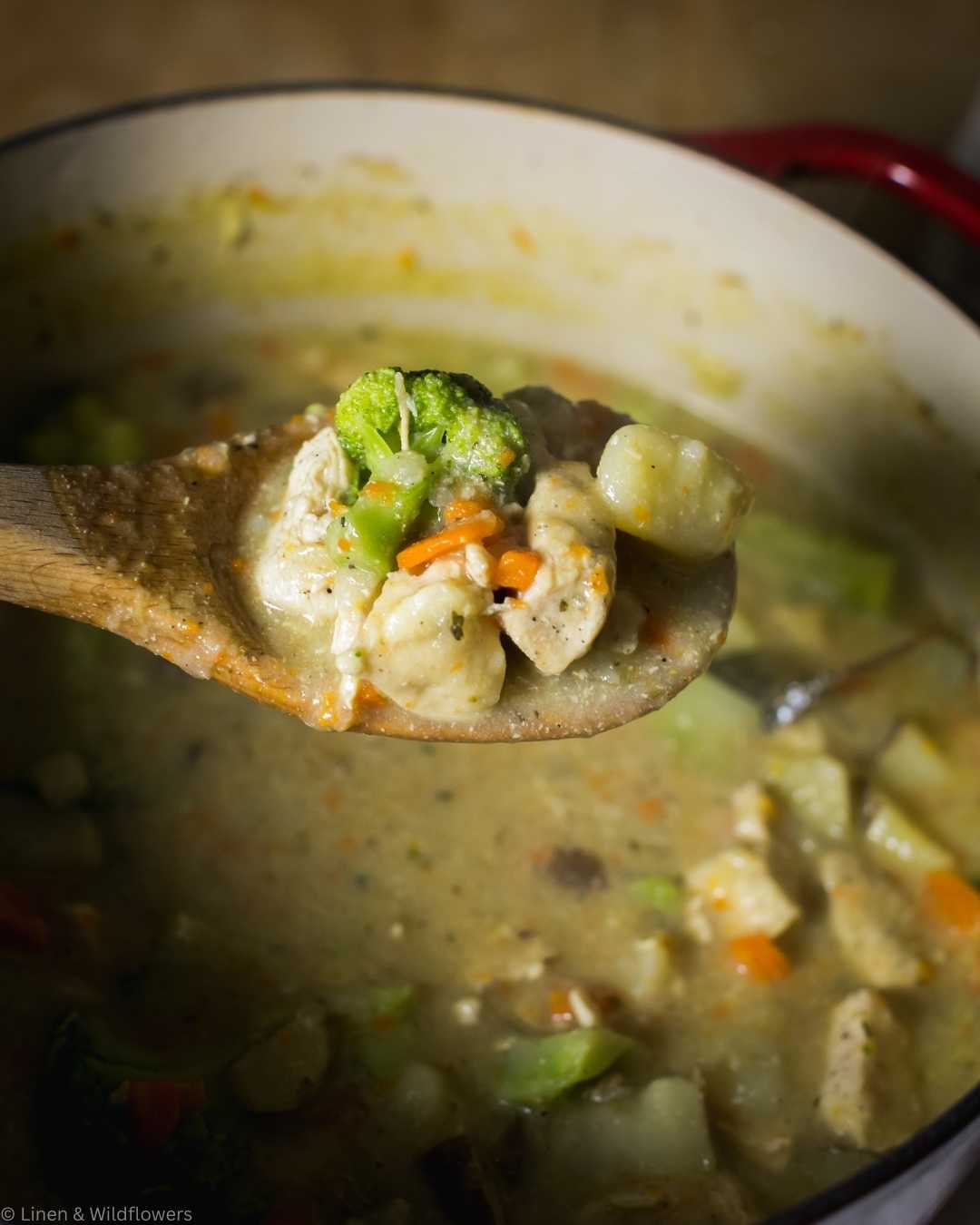 One Pot Chicken Stew Recipe in a Dutch Oven · Linen & Wildflowers