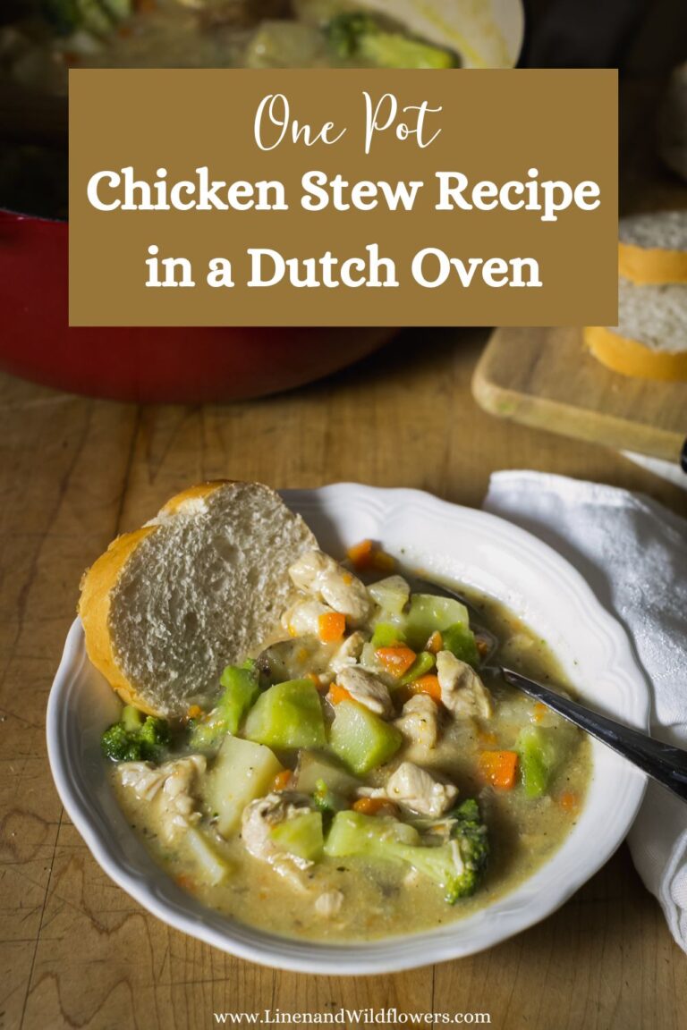 One Pot Chicken Stew Recipe in a Dutch Oven · Linen & Wildflowers